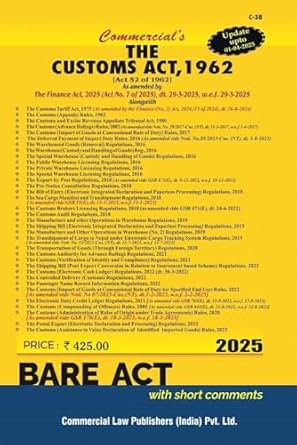 Customs Act 1962 Bare Act (Finance Act 2025) | 2025 Edition | Commercial